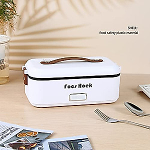 Focs Hoek Electric Lunch Box, 2-In-1 Portable Food Warmer Lunch Box for Car & Home 110V & 12V 80W Suitable for Cars, Homes, Work, Food-Grade Ceramic Coated Containers SS Fork & Spoon(White)