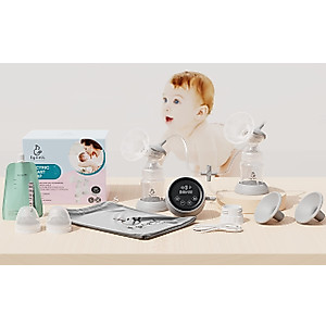 EGNELL Double Electric Breast Pump with Milk Bags - Quiet and Portable with 6 Modes and 9 Levels of Suction - Touch Screen LED Display and USB Charger