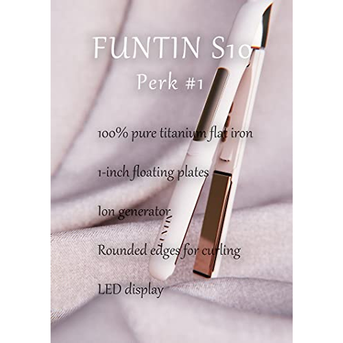 FUNTIN S10 Hair Straightener, Flat Iron - 100% Pure Titanium Flat Iron for straightening Curls Ion Inside 1 Inch (Baby Pink)