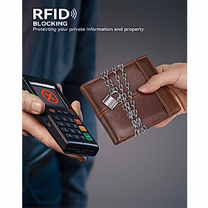 Swallowmall Mens Wallet RFID Genuine Leather Bifold Wallets For Men, ID Window 16 Card Holders Gift Box (Brown (No Zipper))