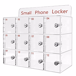HaroldDol 12 Slots Acrylic Clear Cell Phone Locker Box with Door Locks and Keys, Wall-Mounted Cell Phones Storage Cabinet Pocket Storage Locker Box for Classroom Office (12 Slots)