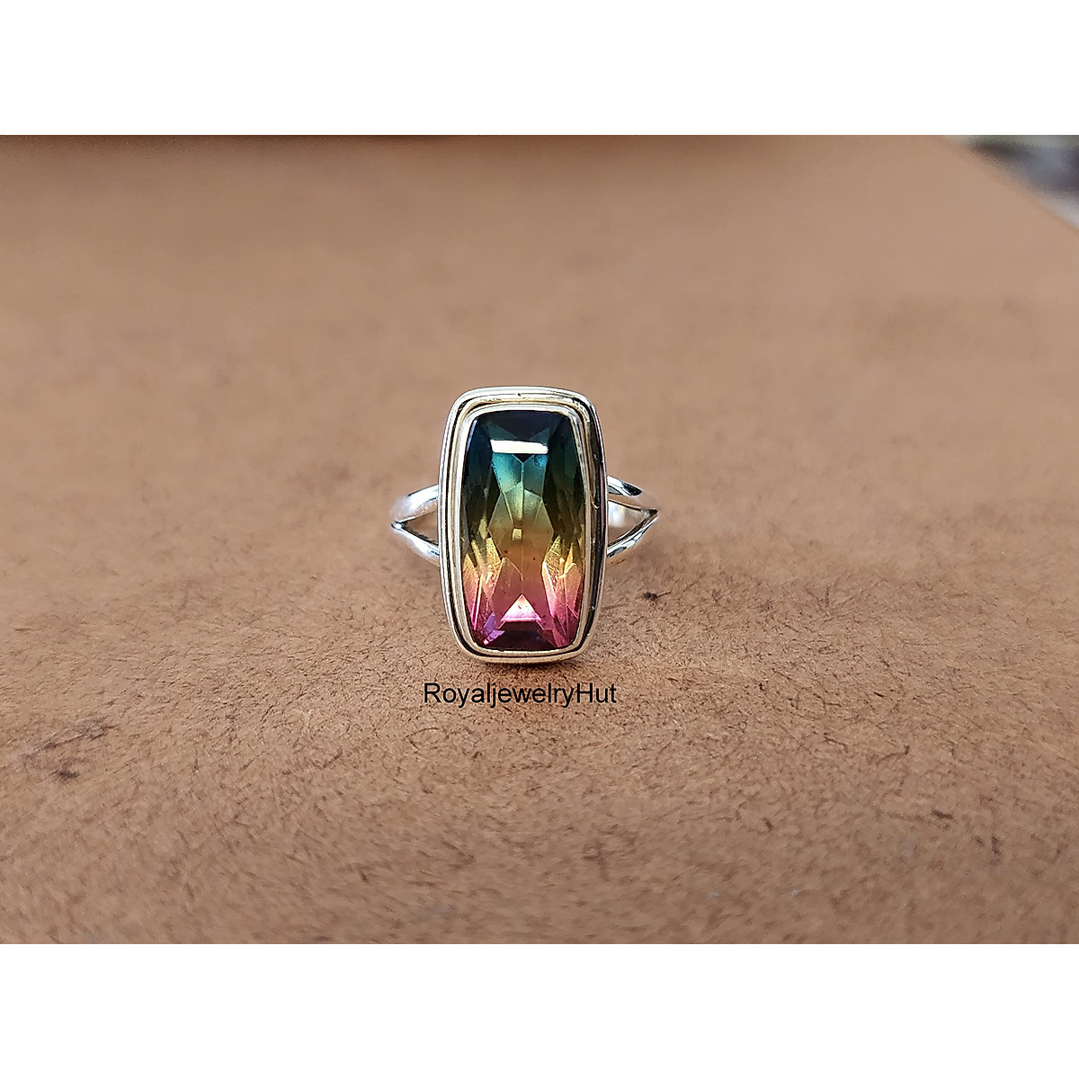 Multi Color Tourmaline Quartz Ring, 925 Solid Sterling Silver Ring, Handmade Boho Ring, Gemstone Ring, Gift for Her, Women Ring, All Ring US Size (10)