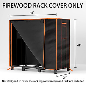 4ft Firewood Rack Cover-600D Oxford Fabric Heavy-duty Waterproof Wood Rack Cover for Firewood,Weather Protection PVC Coating Log Rack Cover for Outdoor&indoor Firewood Cover(48*24*42",Black)