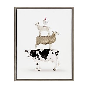 Kate and Laurel Sylvie Stacked Farm Animals Framed Canvas Wall Art By Amy Peterson, 18x24 Gray, Funny Farm Animal Wall Decor
