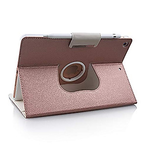 Thankscase Case for iPad 10.2 2021/2020 / 2019, Rotating Cover for iPad 9th Gen / 8th Gen/iPad 7th Gen with Pencil Holder, Wallet Pocket, Hand Strap, Swivel Cover for iPad 10.2 (Rose Gold)
