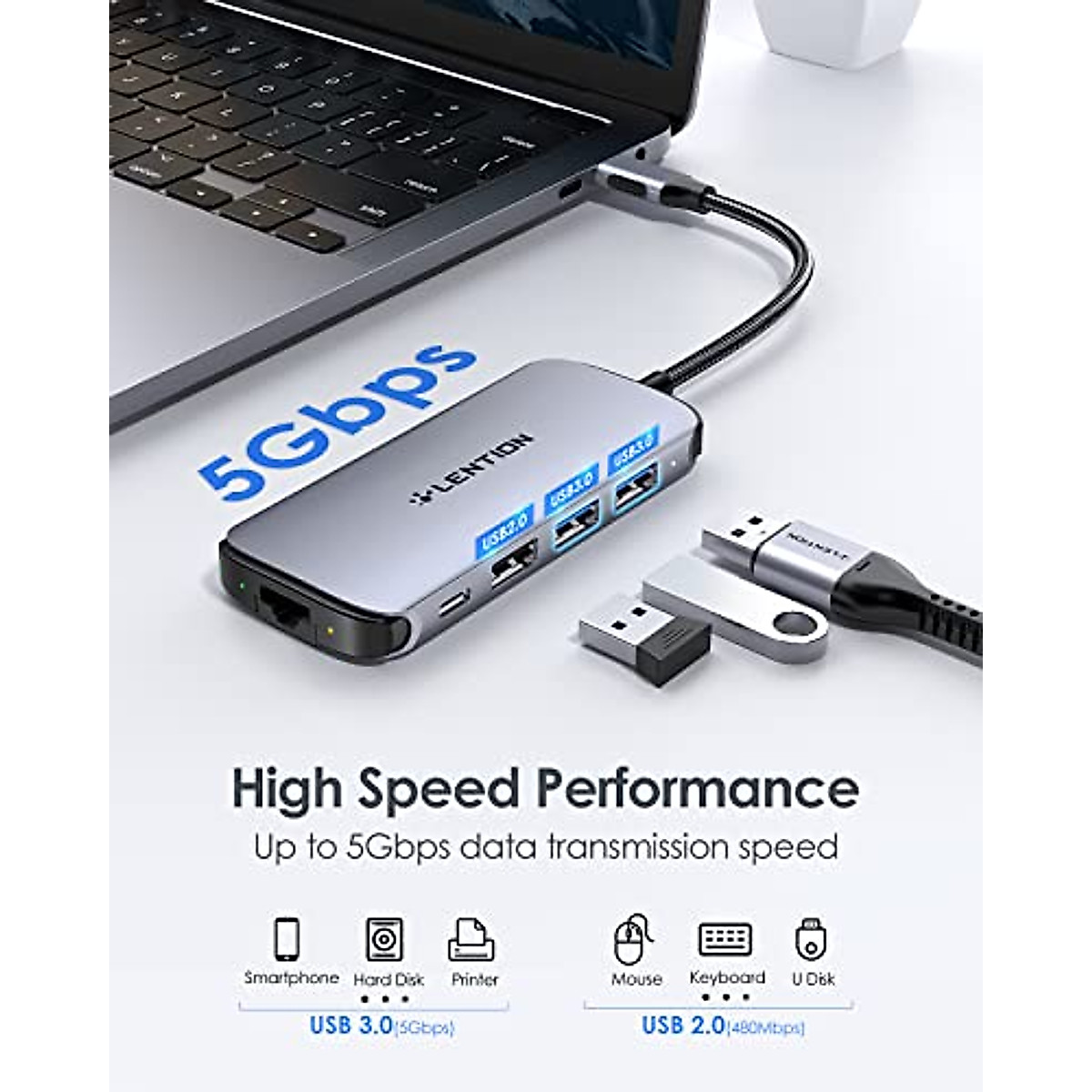 LENTION Ultra-Thin USB C Hub with Ethernet, 4K HDMI, USB 3.0/2.0, Card Readers & PD Adapter for 2023-2016 MacBook Pro 13/14/15/16/M1/M2, New Mac Air & Surface, Chromebook, More (CB-C48, Space Gray)