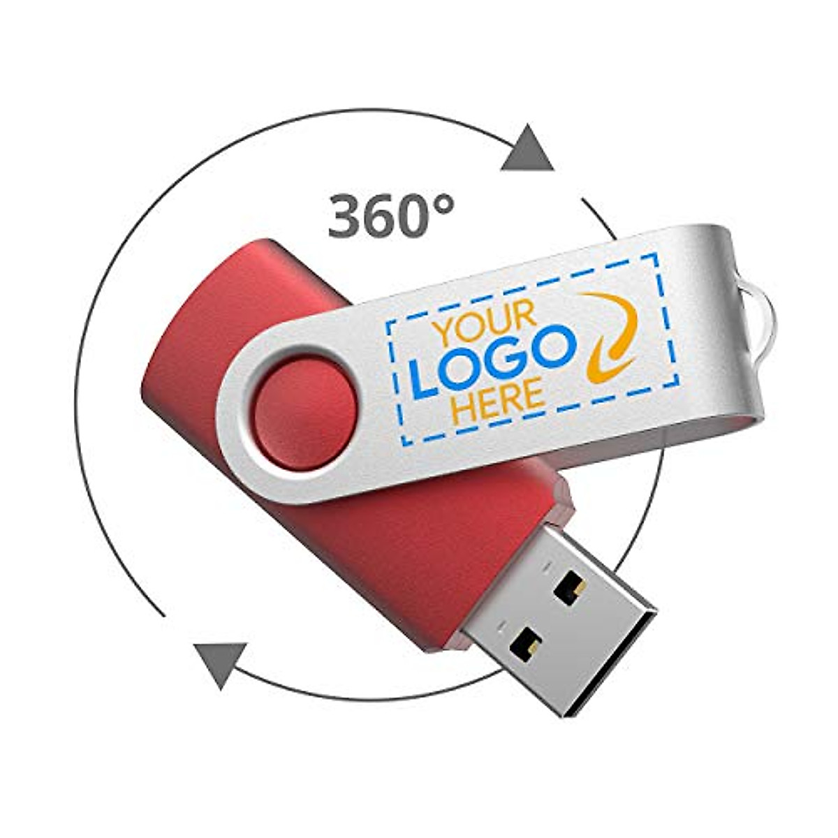 Custom USB Flash Drives Personalized 30+ Color Combos and Logo on 2-Sides - Assembled in USA - Grade A Memory - Silver Body/Silver Swivel - 2GB [Pack of 50]