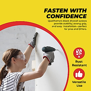 Qualihome #10 Coarse Thread Sharp Point Drywall Screw with Phillips Drive #2 Bugle Head, 1 Lb/Pound, Black, Ideal Screw for Drywall Sheetrock, Wood and More (6 Inch)