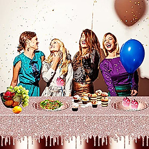 Pink Rose Gold Tablecloths 108x54 Inch Rose Golden Birthday Party Decoration Rose Gold Sequin Printed Plastic Table Cover for Diamond Girls Wedding Valentine's Anniversary Engagement Party Decor(1Pcs)