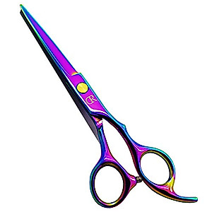 Professional Hair Cutting Shears,6 Inch Barber hair Cutting Scissors Sharp Blades Hairdresser Haircut For Women/Men/kids 420c Stainless Steel Rainbow Color (A)