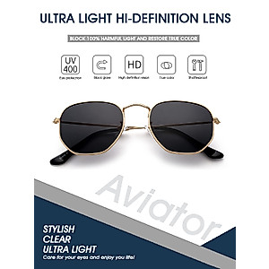 PORADAY Hexagonal Polarized Sunglasses for Women Men Vintage Square Metal Sun Glasses Geometric Shades (Gold/Gray)