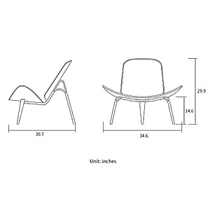 ZEFISON Hans Wegner Style Three- Legged Shell Chair Ash Plywood White Faux Leather Accent Chair Living Room Furniture Mid-Century Modern Shell Chair (Wood Color-White)