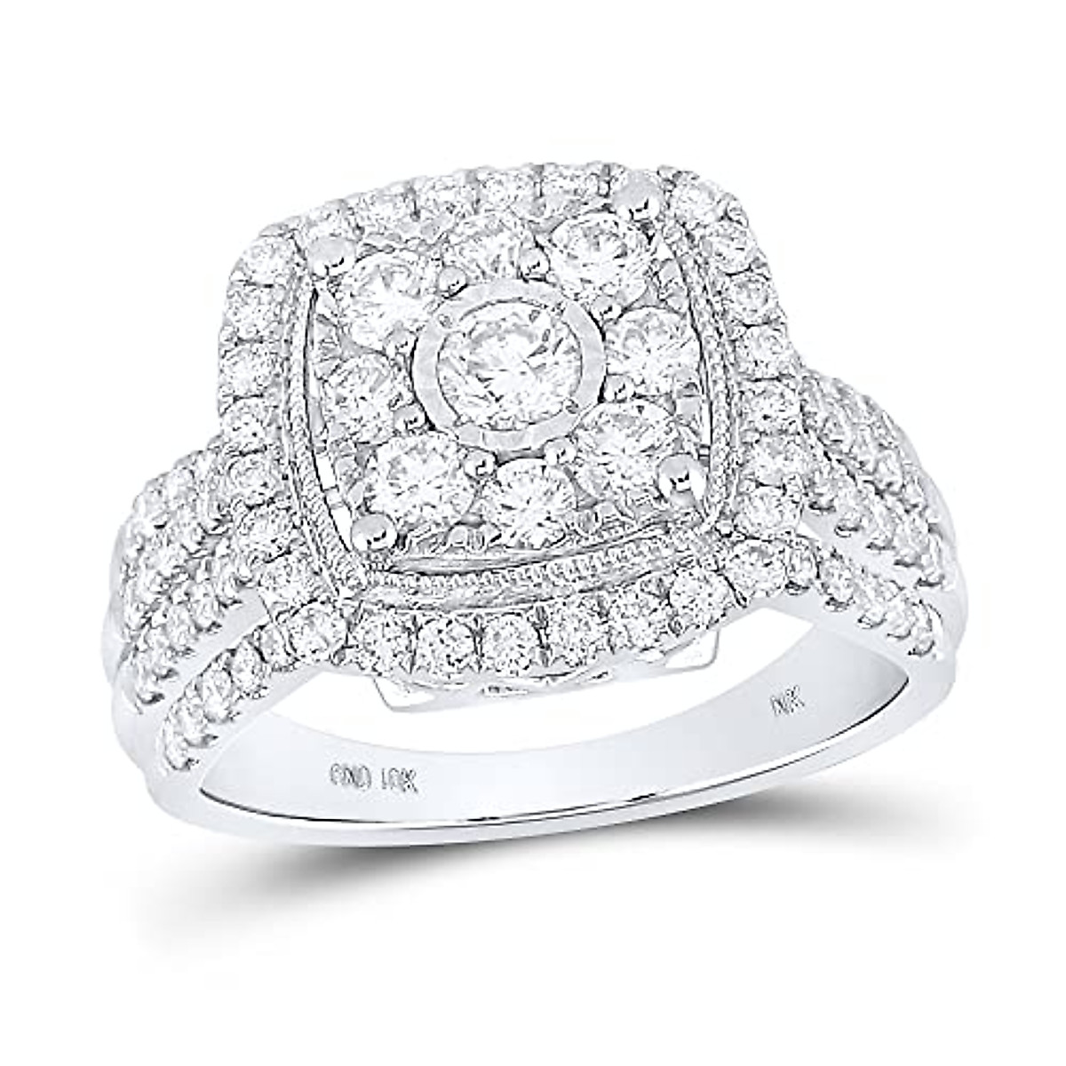 10kt White Gold Round Diamond Square Bridal Wedding Engagement Ring 1-1/2 Cttw