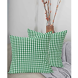 WHITEWRAP Pillow Cover| Farmhouse Checkers Decorative Throw Pillow Cover| Pillowcase| 18x18 inch Pack of 2 Green and White