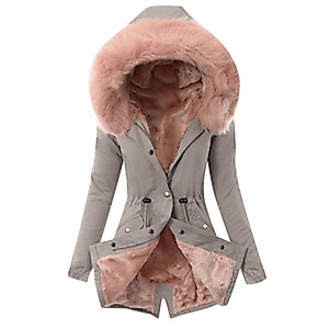 Hvyesh Prime of Deals of the Day Today Only Winter Coats for Women 2024 Trendy Thicken Fleece Lined Parkas Anoraks Warm Cotton Jacket Coats with Faux Fur Hood Prime of Deals of the Day Today Only