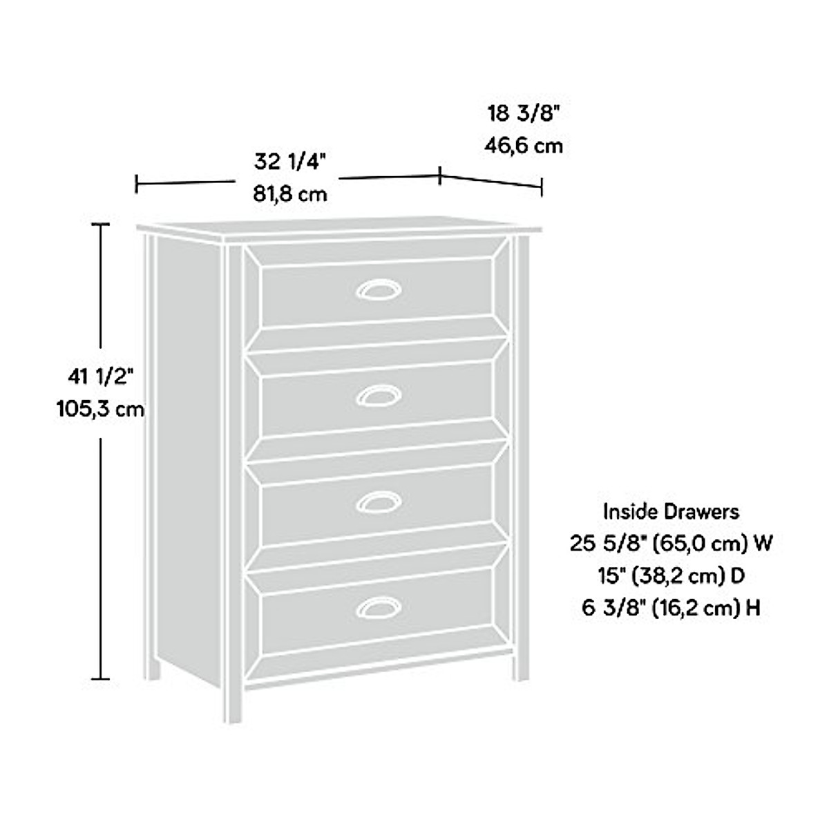 Sauder County Line 4 Drawer Chest, Salt Oak Finish & County Line Side Table/Night Stand, Salt Oak Finish