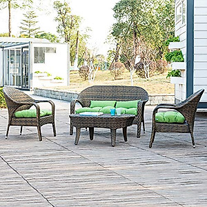 QILLOWAY Outdoor Patio Wicker Seat Cushions Group Loveseat/Two U-Shape/Two Lumbar Pillows for Patio Furniture,Wicker Loveseat,Bench,Porch,Settee of 5 (Navy Blue)