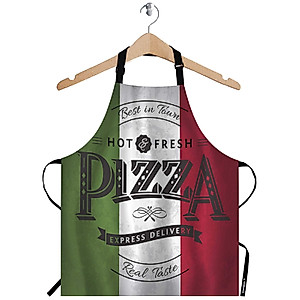 WONDERTIFY Pizza Apron,Best in Town Pizzeria Retro Poster on Grunge Backgrounds Green White Red Bib Apron with Adjustable Neck for Men Women,Suitable for Kitchen Cooking Chef Grill Bistro BBQ Apron
