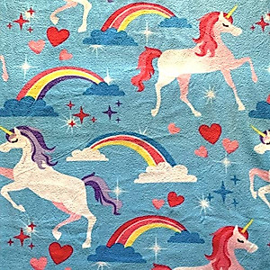 Unicorns Hearts & Rainbows Anti-Pill Premium No-Sew Throw Fleece Fabric Kit (50x60)