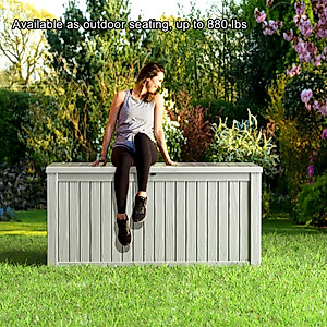 150 Gallon Waterproof Outdoor Resin Deck Box with Lockable Lid, Easy Assembly Features and Convenient Handles For Cushion, Pillows and other Patio Furniture (Grey)