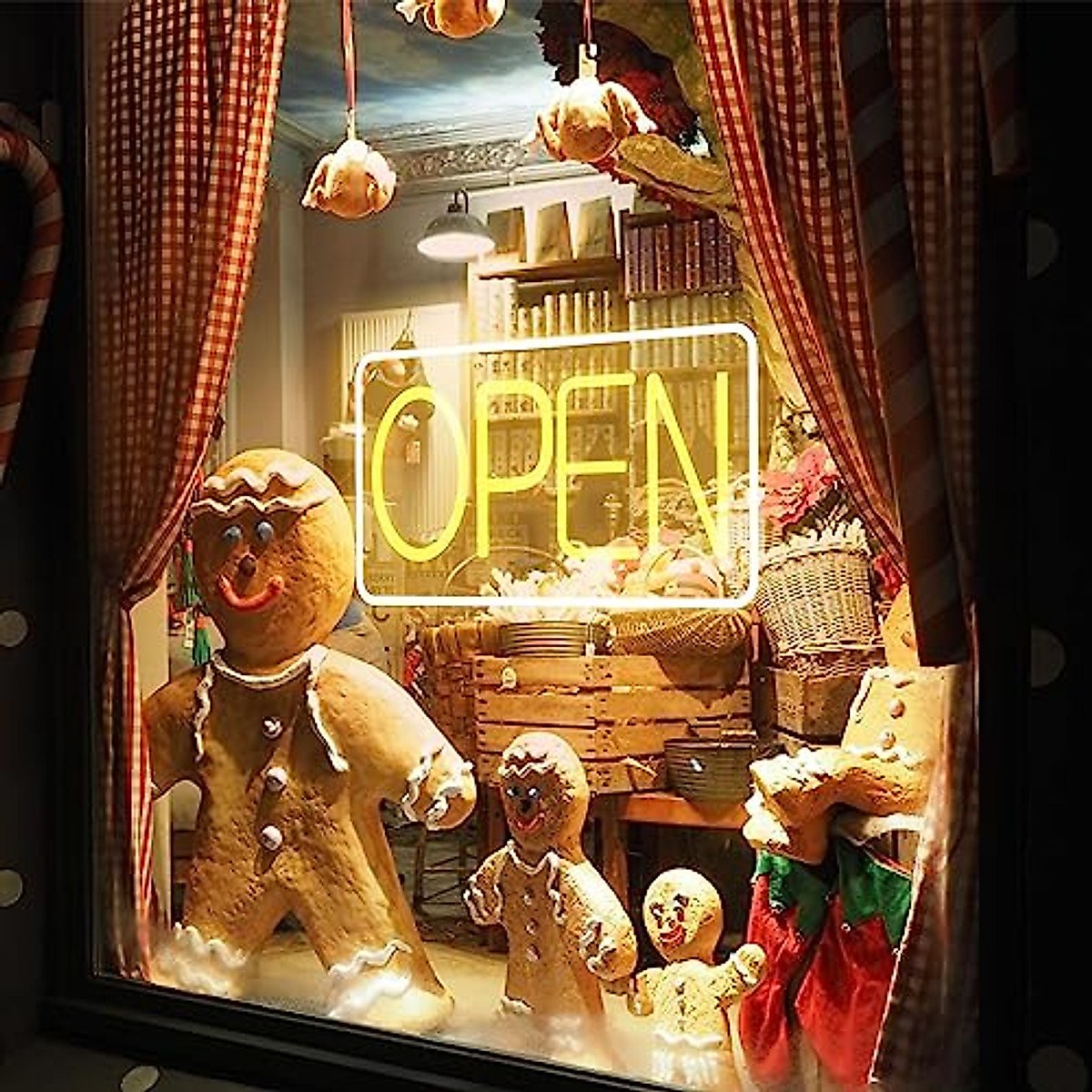 LED Open Sign for Business, FOOPPLY LED Neon Signs for Shop Windows and Doors of Shop, Bar, Restaurant, LED Letters with Open/Closed Sign and Business Hours Signs (Warm Horizontal Open)