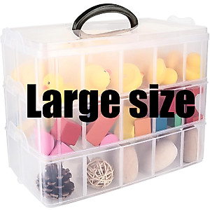 Large size Craft Storage Box with 30 Adjustable Compartments 3-Tier Bead Storage Organizer Clear Stackable Plastic Box Containers with Handle for Arts Jewelry Toy Sewing Accessories Beauty Supplies