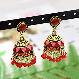 idealway 4-6 Pairs Indian Jhumka Jhumki Drop Dangle Earrings for Women Mexico Gypsy Enamel Earrings Ethnic Style Golden Ball Pendant Earrings Female (AA)