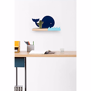 CribMATE Wall Shelf Kids Whale Nursery Decor Floating Shelves - Floating Whale Bookshelf - Wood Toy Display Organizer - Baby Nursery Wall Decor. Peg Board Book Shelves, Picture Ledge Blue