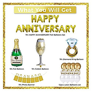 Happy Anniversary Decorations Happy Anniversary Banner Happy Anniversary Balloons 1th, 20th, 30th, 40th, 50th, 60th Anniversary Decorations for Party Romantic Wedding Marriage Anniversary Backdrop