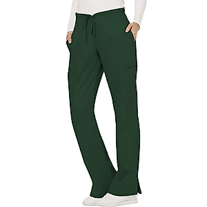 WW Revolution by Cherokee Women's Mid Rise Moderate Flare Drawstring Pant Tall, Hunter Green, X-Small Tall