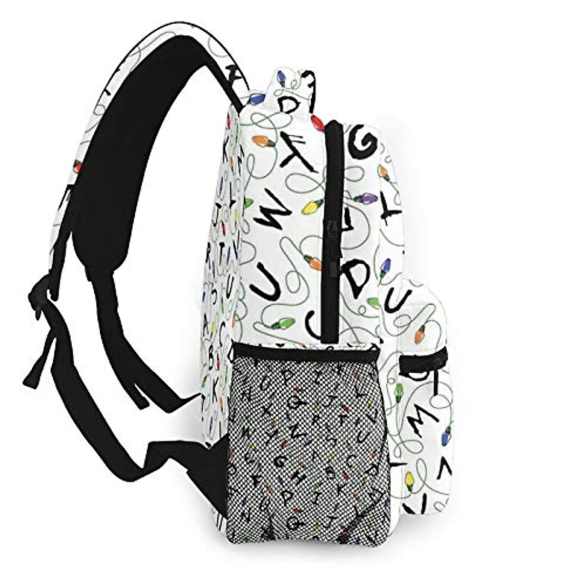 Men's Backpack Multipurpose Colorful Letter White Pattern Laptop Backpack Stylish Daypack Durable Book Bags for Sports, Outdoors, Running, Travel, Hiking
