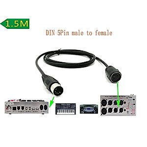 SinLoon 59inch MIDI Din Extension Cable,MIDI 5-Pin DIN Male to Female Audio MIDI/at Adapter Cable for MIDI Keyboard (Synthesizer, Organ, Electric Piano, MIDI Guitar (D5P M-F,1.5meter)