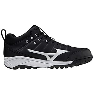 Mizuno Men's Ambition 2 All Surface Mid Turf Shoe, Black-White, 10.5