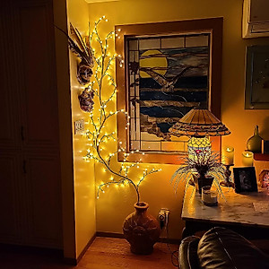 2PCS Enchanted Willow Vine Lights with Remote, 7.5FT Christmas Decorations Flexible DIY Indoor Artificial Plants Tree Branches, 144 LEDs Willow Vine Lights for Wall Bedroom Living Room Decor