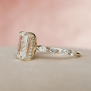 3.50 Carat Radiant Hidden Hidden Halo Engagement Ring, Dainty Moissanite Engagement Ring with Alternating Side Diamonds, Radiant Cut Diamond Engagement Ring in 14K White Gold, Ring Size - 7