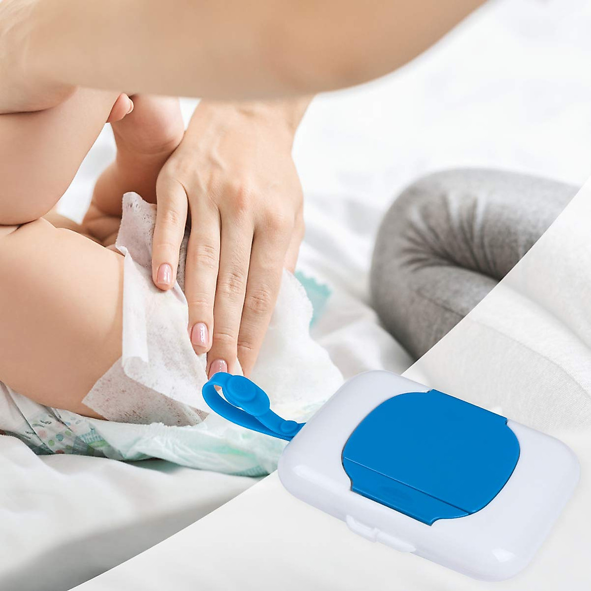 Box Portable Refillable Baby Wipes Dispenser Holder Wipes Carrying Case for Travel Home Office (Blue)