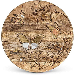 22" Brown Butterfly Lazy Susan Turntable Round Rotating Tray