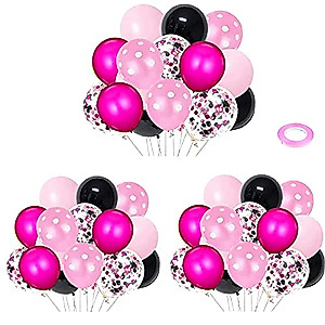 Hot Pink Birthday Party Decorations, 50 PCS 12 Inch Rose Red Hot Pink Black Latex Confetti Balloon Polka Dot Balloons for Girls Wedding Baby Shower Mardi Gras Minnie Mouse 3rd 4th 30th Birthday Party