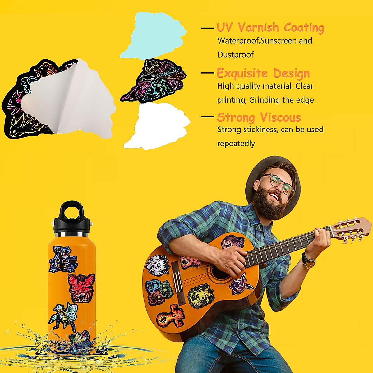 106 Pcs Anime Stickers for Water Bottles Cool Cartoon Waterproof Stickers Aesthetic Vinyl Kawaii Stickers for Laptop Phone Skateboards Guitar, Gifts for Kids Teens Birthday Party (106-2 PKM)