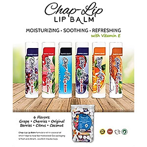 Chap-Lip Vitamin E Lip Balm with Coconut Oil - Lip Moisturizer Treatment - Moisturizing, Soothing, & Refreshing, Total Hydration Treatment & Lip Therapy - Assortment of 6 Refreshing Flavors, 48 Count