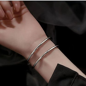 Sterling Silver Bangle Bracelets for Women,Fashion Jewelry Simple Adjustable 925 Silver Cuff Bangles for Women Mom Wife Valentine Mothers Day Gift