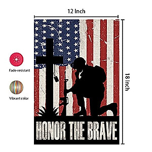 CROWNED BEAUTY Memorial Day American Soldier Cross Garden Flag 12x18 Inch Double Sided 4th of July Patriotic Honor the Brave Independence Outside Yard Decor