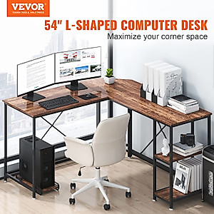 VEVOR L Shaped Computer Desk 54' Corner Desk with Storage Shelves & CPU Stand Corner Computer Desk Gaming Desk for Home Office Workstation Rustic Brown