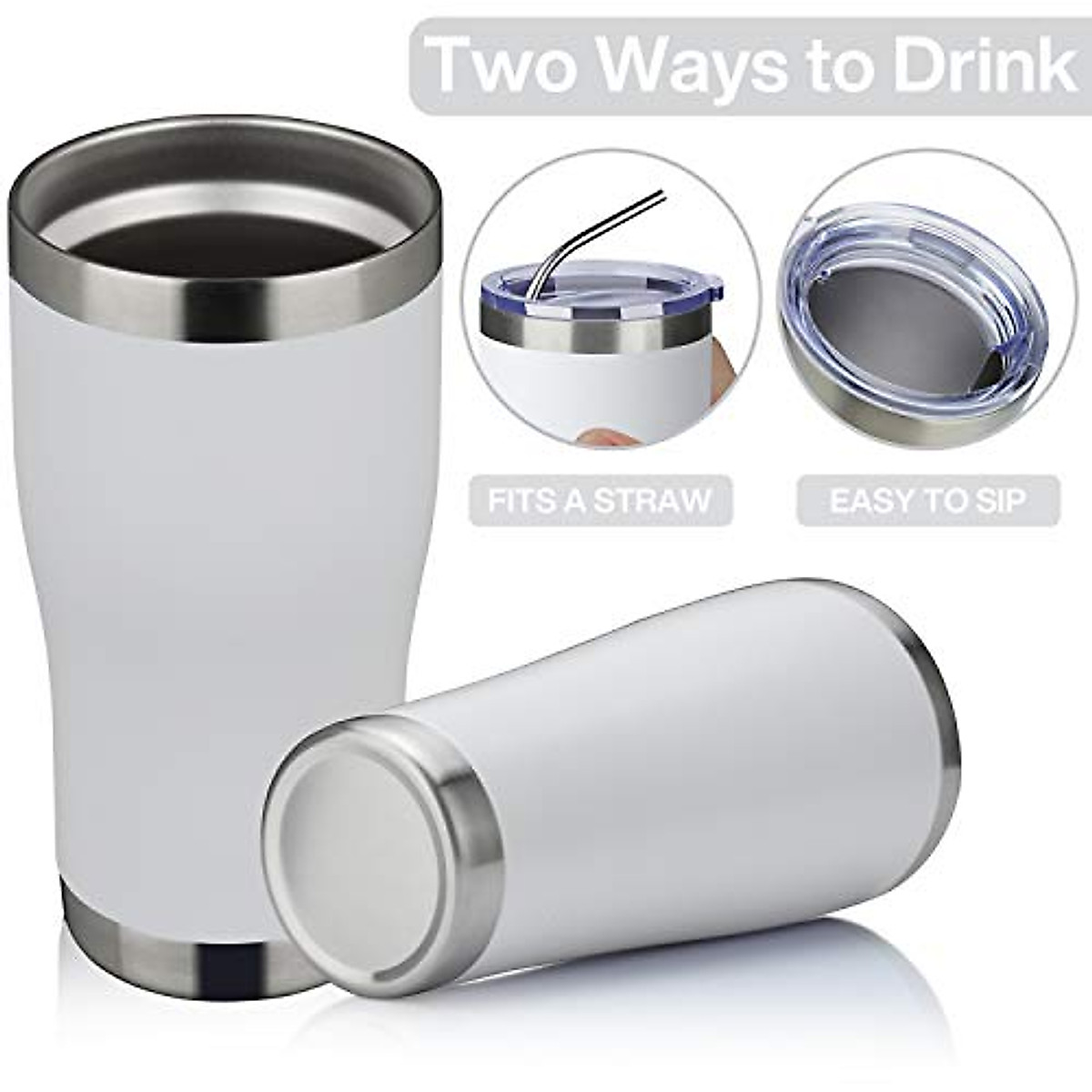 MEWAY 20oz Stainless Steel Tumblers 12 Pack Bulk, Vacuum Insulated Coffee Cup with Lid,Double Wall Powder Coated Travel Mug Gift,Thermal Cups Keep Drinks Cold & Hot(White,Set of 12)
