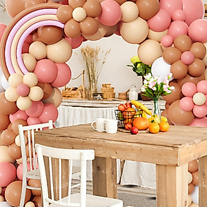 Boho Daisy Flower Balloon Garland Arch Kit, Dusty Pink Nude Blush Brown Long Twisting Balloons for Two Groovy Engagement Anniversary Girls Baby Shower Birthday Rainbow Bridal Party Decorations