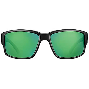 Flying Fisherman Baleen Wrap Around Polarized Sunglasses, Matte Black Frame/Amber-Green Mirror Lens, Medium