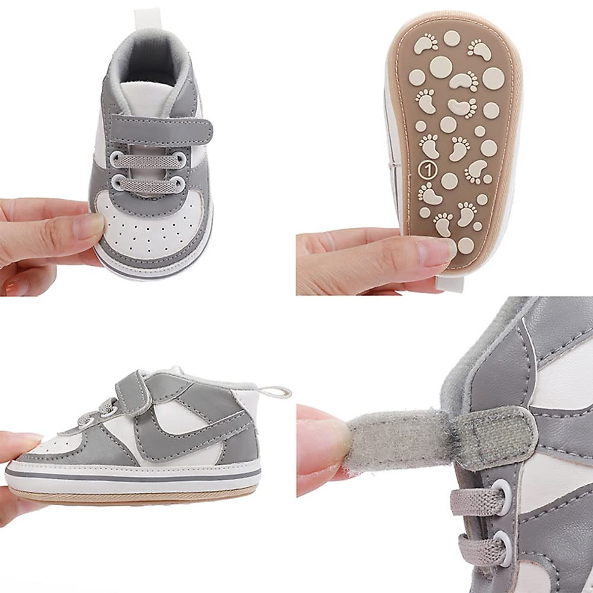 Clowora Unsex Baby Shoes Boys Girls Infant Sneakers Non-Slip Soft Rubber Sole Toddler Crib First Walker Lightweight Shoes(A03/Grey,6-12 Months)