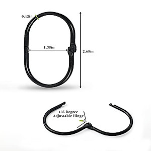 12Pcs Shower Curtain Hooks Rings Rustproof Shower Curtain Hooks Metal Wide Oval Shower Hooks for Bathroom Decorative Metal Shower Ring Hooks for Shower Rods Curtains (Black)