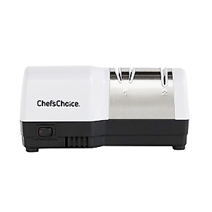Chef’sChoice Hybrid Knife uses Diamond Abrasives and Combines Electric and Manual Sharpening for 20-Degree Straight and Serrated Knives, 2-Stage, White