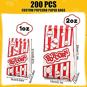 Mimorou 200 Pcs 2 oz 1 Popcorn Bags Disposable Paper Grease Resistant Container Retro Small Sleeves, Plastic Hand Scoop Red for Movie Theater Home Kitchen